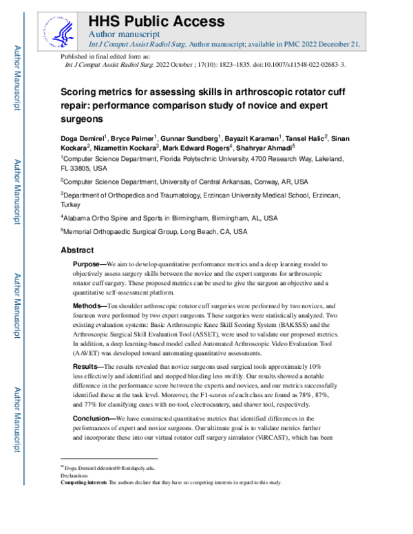 (PDF) Scoring metrics for assessing skills in arthroscopic rotator cuff ...