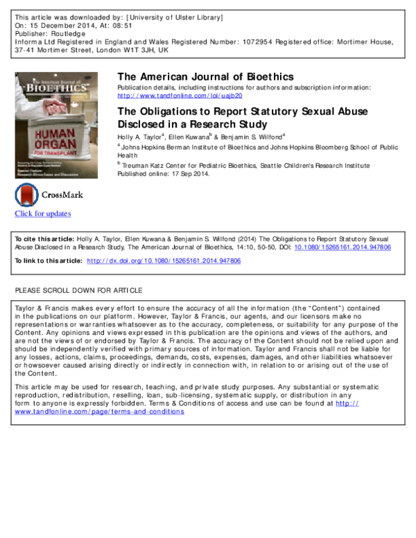 (PDF) The obligations to report statutory sexual abuse disclosed in a ...
