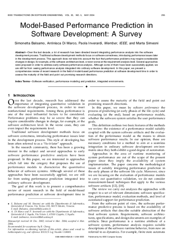 (PDF) Model-based performance prediction in software development: a survey