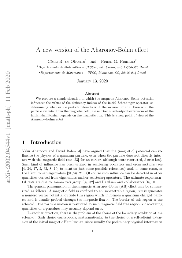 (PDF) A New Version of the Aharonov–Bohm Effect