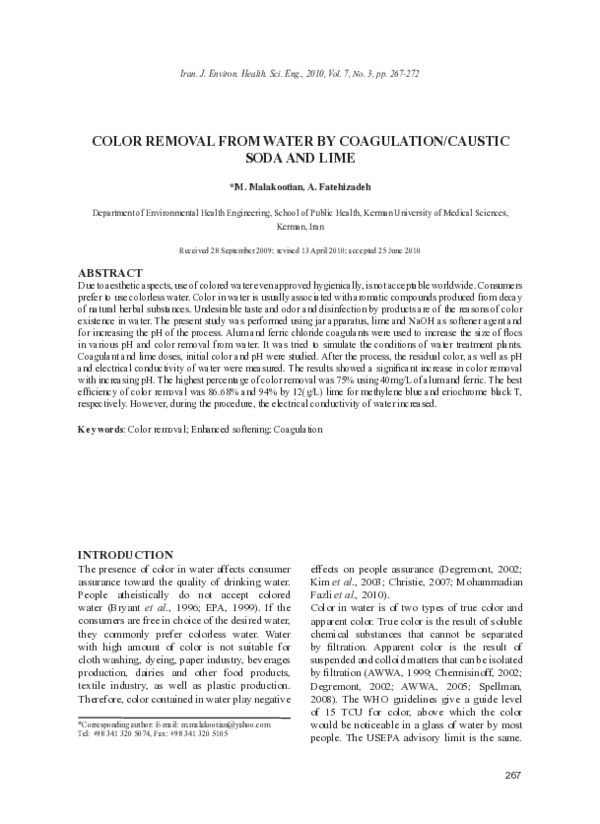 (PDF) Color Removal from Water by Coagulation/Caustic Soda and Lime