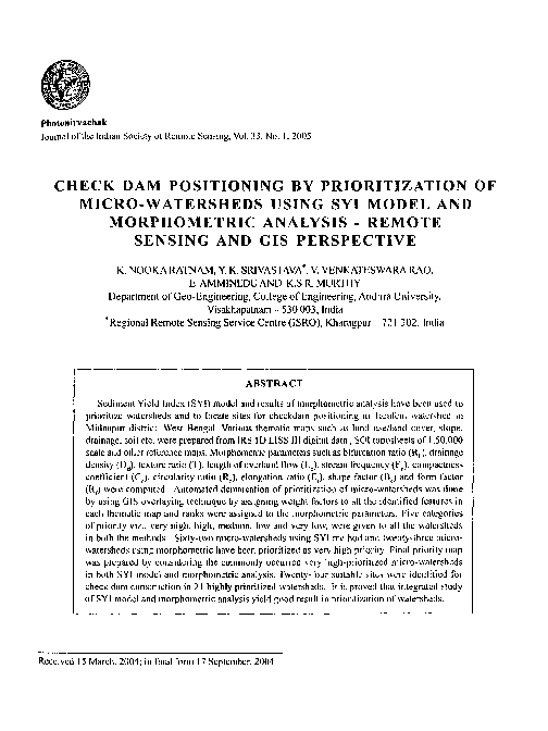 (PDF) Check dam positioning by prioritization of micro-watersheds using ...