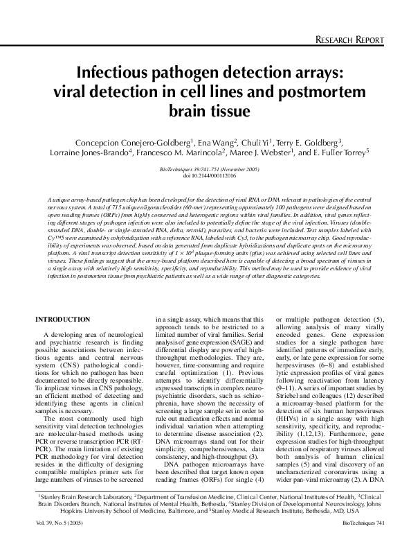 (PDF) Infectious pathogen detection arrays: viral detection in cell ...