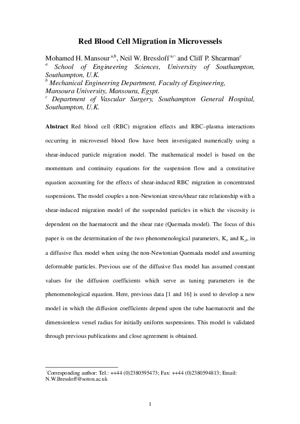 (PDF) Red blood cell migration in microvessels