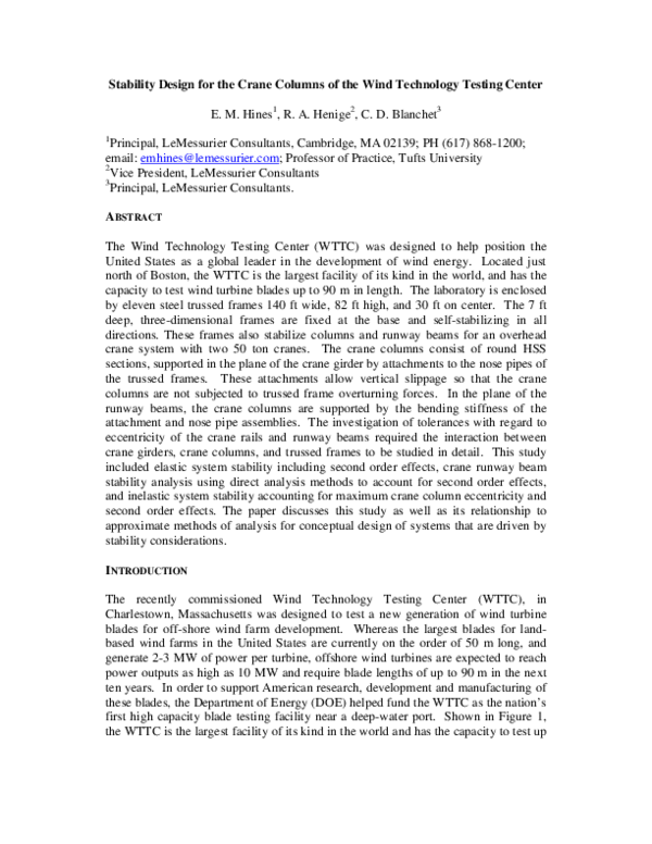(PDF) Stability Design for the Crane Columns of the Wind Technology ...