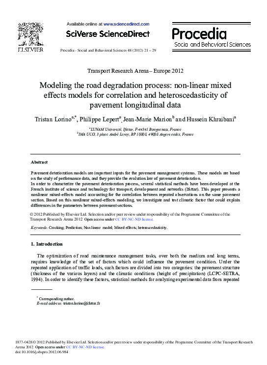 (PDF) Modeling the Road Degradation Process: Non-linear Mixed Effects ...