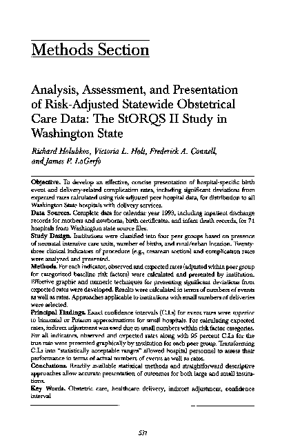(PDF) Analysis, assessment, and presentation of risk-adjusted statewide ...