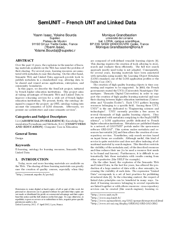 (PDF) SemUNIT-French UNT and Linked Data