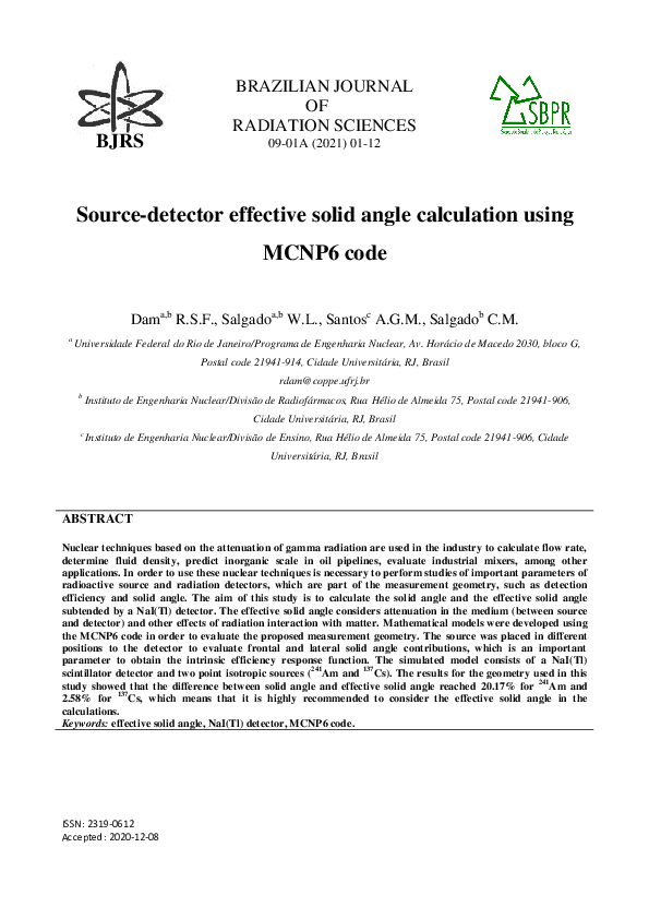 (PDF) Source-detector effective solid angle calculation using MCNP6 code