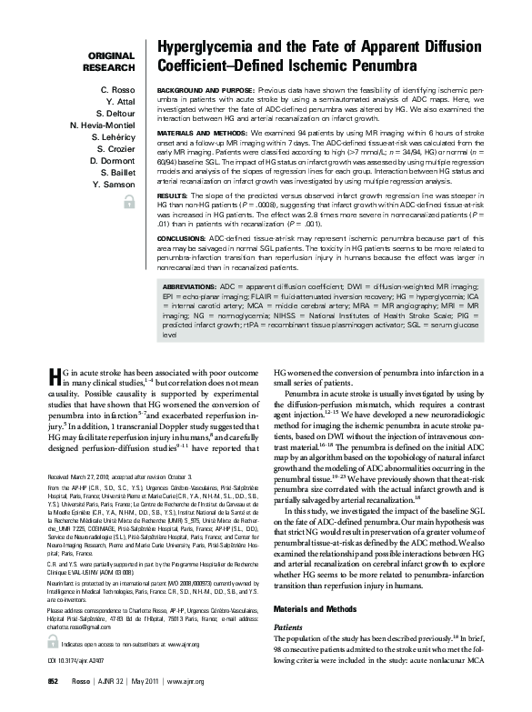 (PDF) Hyperglycemia and the Fate of Apparent Diffusion Coefficient ...