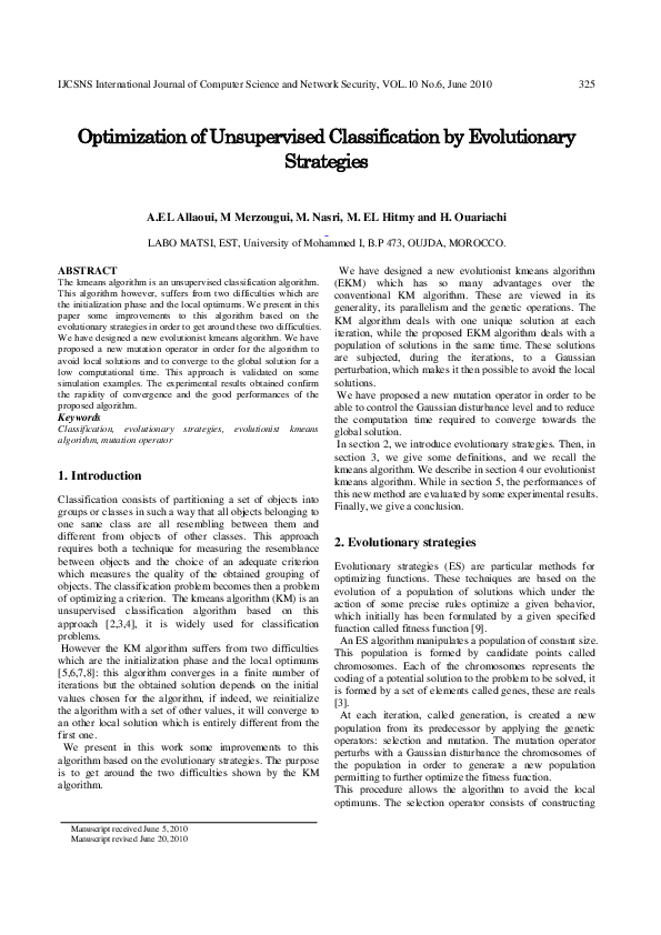 Pdf Optimization Of Unsupervised Classification By Evolutionary 3198