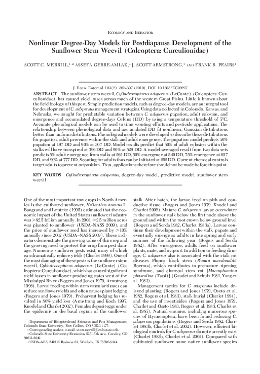 (PDF) Nonlinear Degree-Day Models for Postdiapause Development of the ...