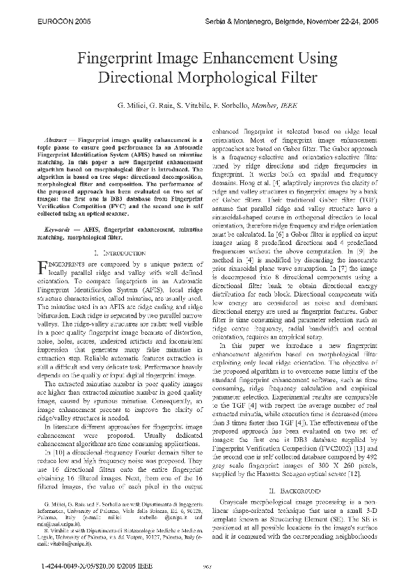 (PDF) Fingerprint Image Enhancement Using Directional Morphological Filter