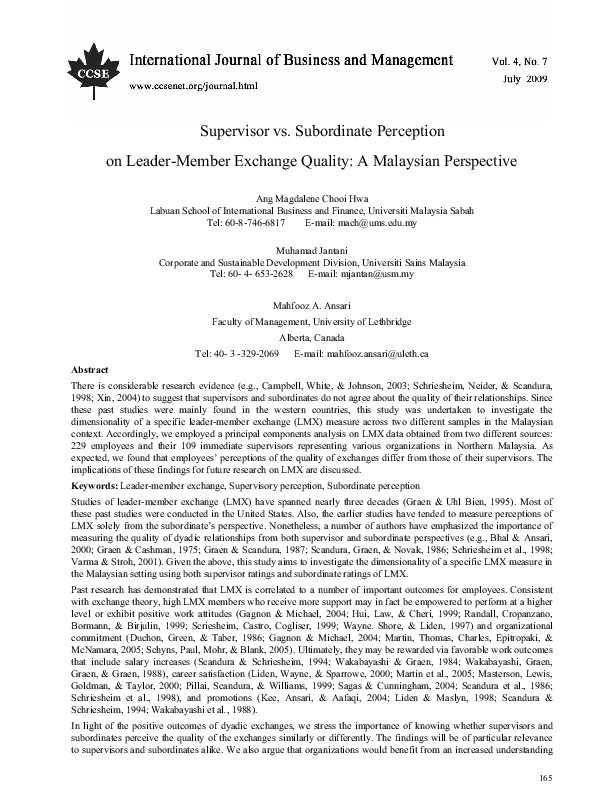 (PDF) Supervisor vs. Subordinate Perception on Leader-Member Exchange ...