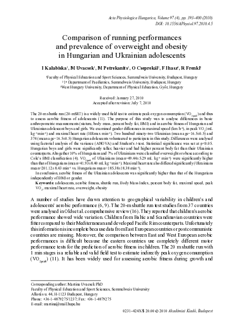 (PDF) Comparison of running performances and prevalence of overweight ...