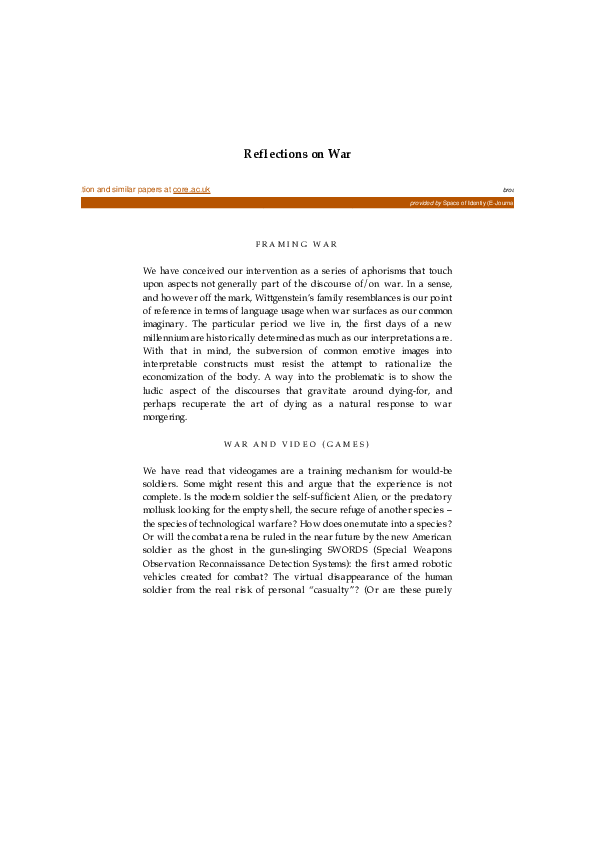 (PDF) Reflections on War
