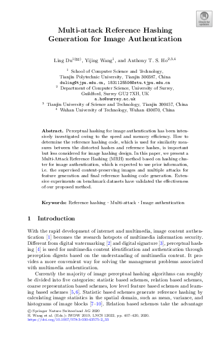 (PDF) Multi-attack Reference Hashing Generation for Image Authentication