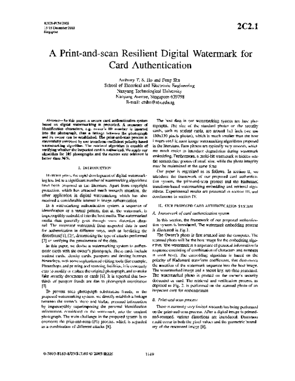 (PDF) A print-and-scan resilient digital watermark for card authentication