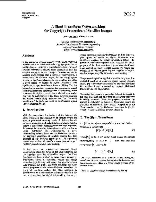 (PDF) A slant transform watermarking for copyright protection of ...
