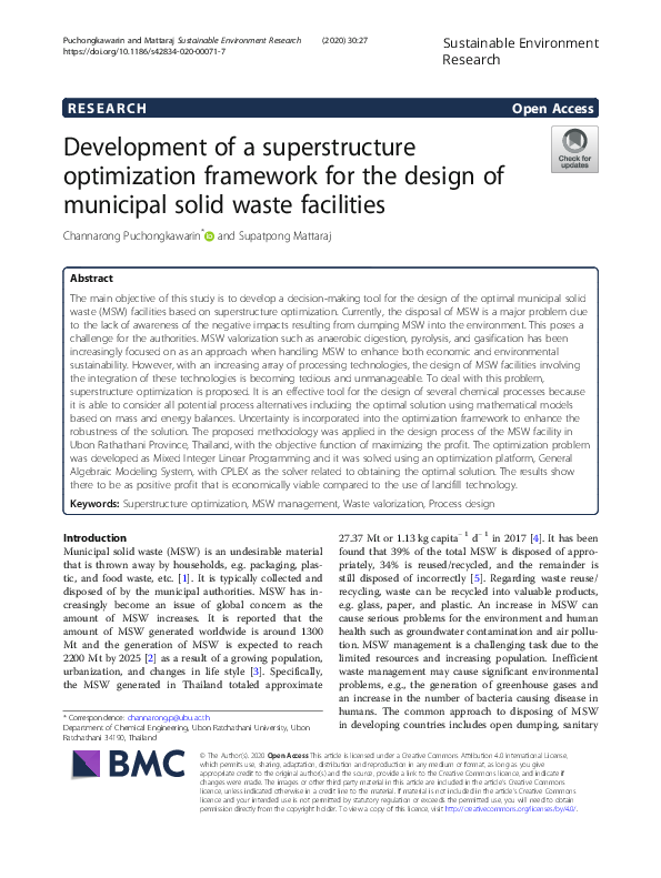 (PDF) Development of a superstructure optimization framework for the design of municipal solid ...