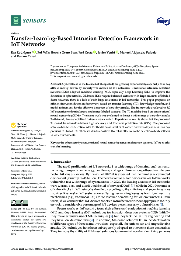Pdf Transfer Learning Based Intrusion Detection Framework In Iot Networks