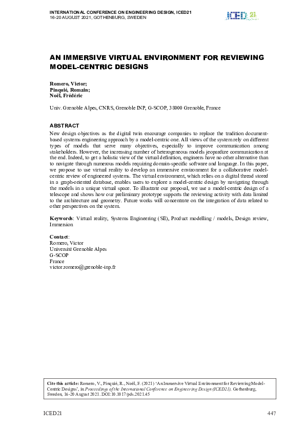 (PDF) An Immersive Virtual Environment for Reviewing Model-Centric Designs