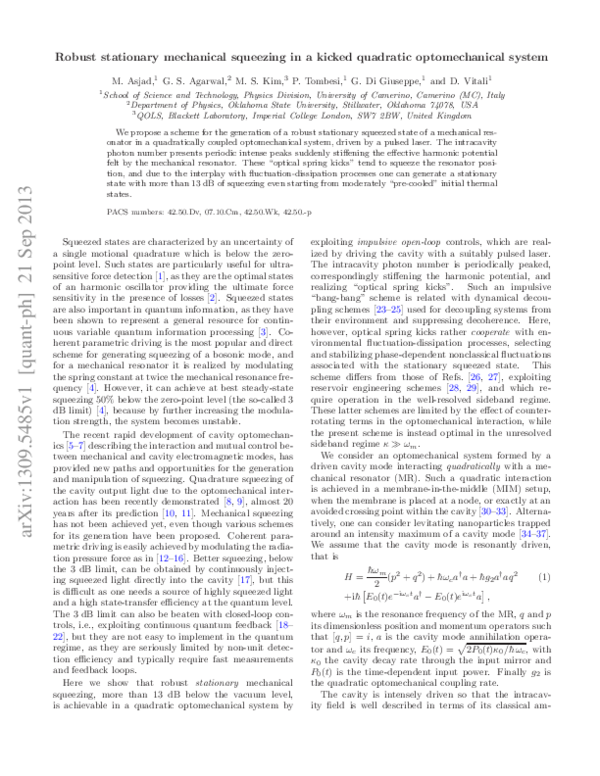(PDF) Robust stationary mechanical squeezing in a kicked quadratic optomechanical system
