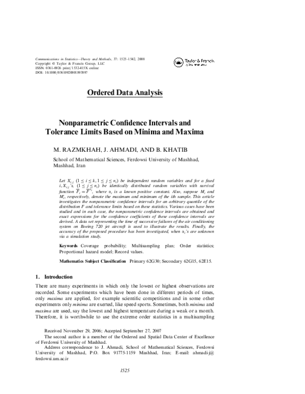 (PDF) Nonparametric Confidence Intervals and Tolerance Limits Based on Minima and Maxima