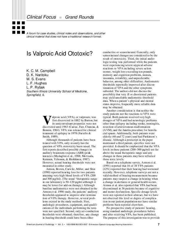 (PDF) Is Valproic Acid Ototoxic?