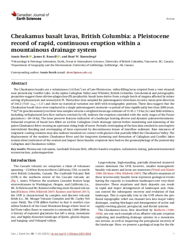 (PDF) Cheakamus basalt lavas, British Columbia: a Pleistocene record of rapid, continuous ...