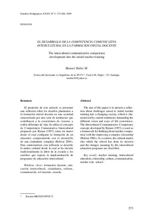 (PDF) El Desarrollo De La Competencia Comunicativa Intercultural en La Formacion Inicial Docente