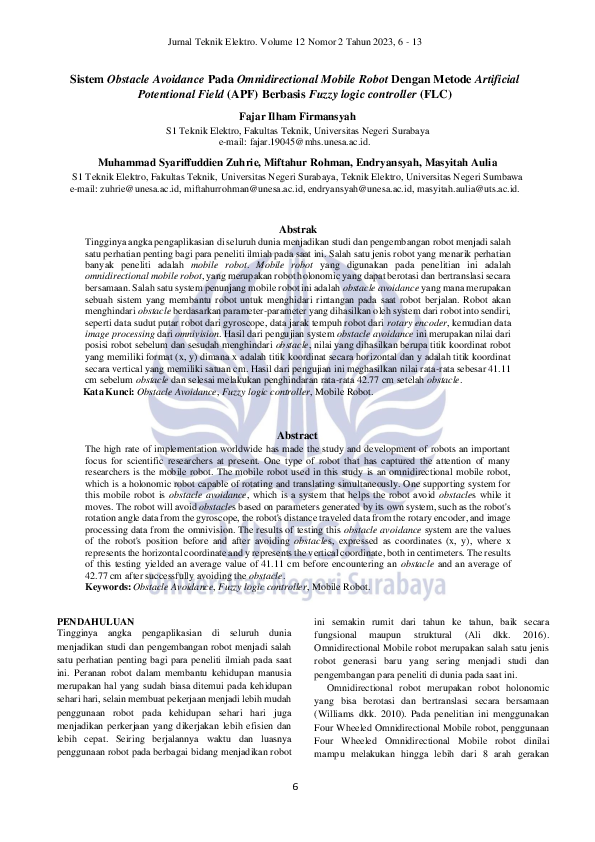 (PDF) Sistem Obstacle Avoidance Pada Omnidirectional Mobile Robot Dengan Metode Artificial ...