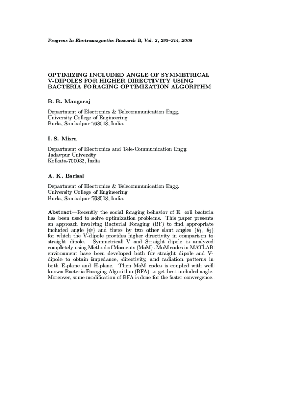 Pdf Optimizing Included Angle Of Symmetrical V Dipoles For Higher Directivity Using Bacteria 1063