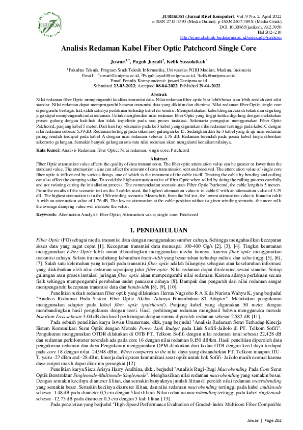 (PDF) Analisis Redaman Kabel Fiber Optic Patchcord Single Core