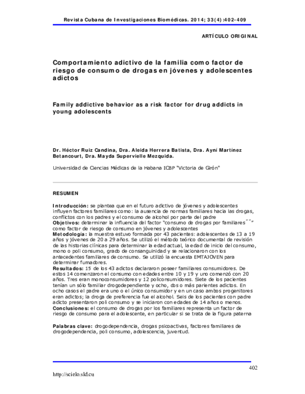 (PDF) Comportamiento adictivo de la familia como factor de riesgo de consumo de drogas en ...