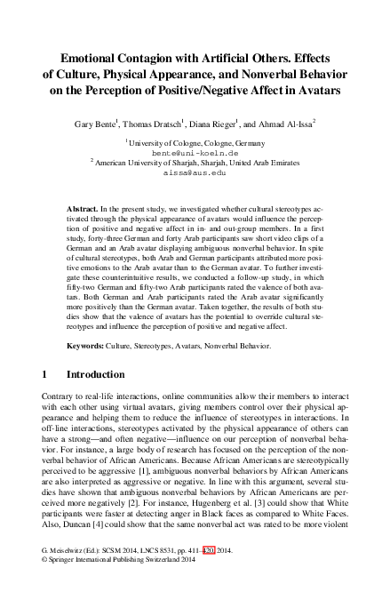 (PDF) Emotional Contagion with Artificial Others. Effects of Culture ...