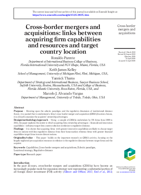 (PDF) Cross-border mergers and acquisitions: links between acquiring ...