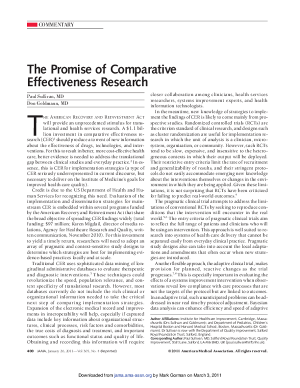 (PDF) The Promise of Comparative Effectiveness Research