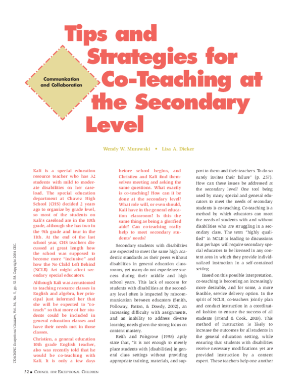 (PDF) Tips and Strategies for Co-Teaching at the Secondary Level