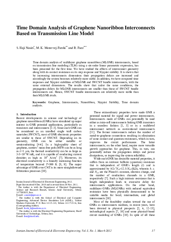 (PDF) Time Domain Analysis of Graphene Nanoribbon Interconnects Based on Transmission Line Model