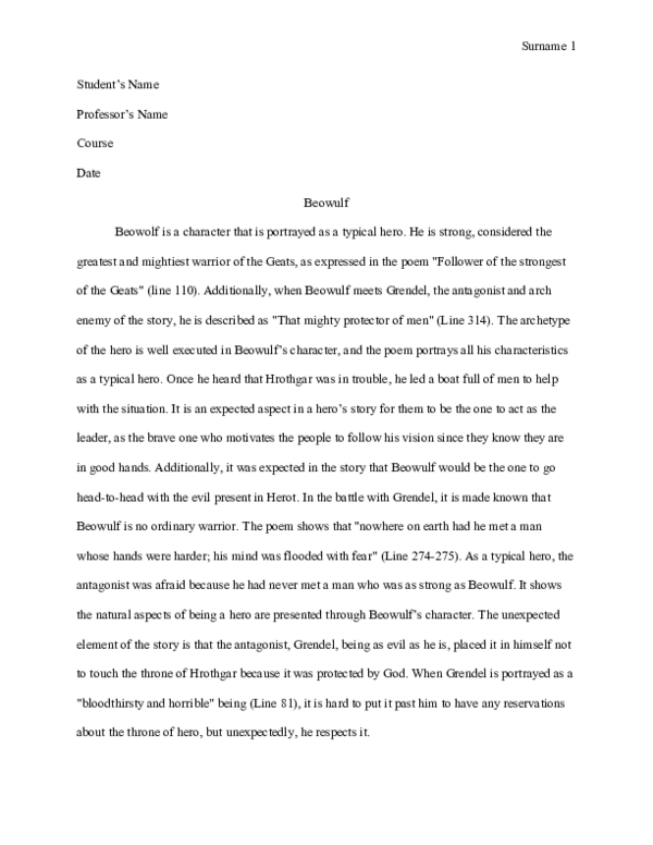 (DOC) Beowulf: Heroic Analysis and Line Number Citations