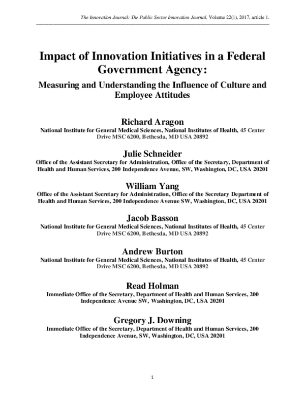 (PDF) Impact of Innovation Initiatives in a Federal Government Agency ...