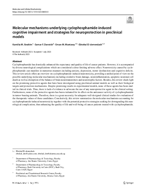 (PDF) Molecular mechanisms underlying cyclophosphamide-induced cognitive impairment and ...