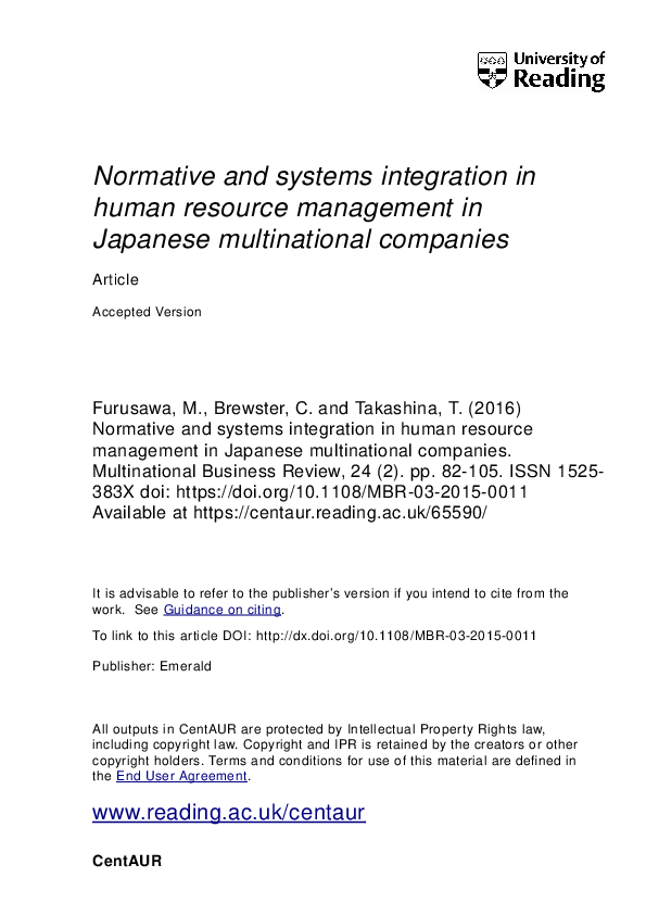 (PDF) Normative and systems integration in human resource management in Japanese multinational ...