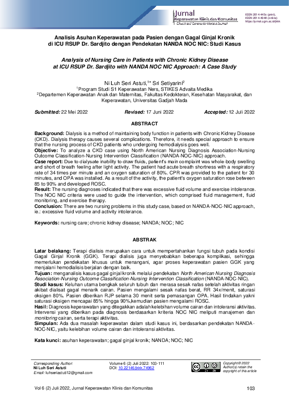 (PDF) Analisis Asuhan Keperawatan pada Pasien dengan Gagal Ginjal Kronik di ICU RSUP Dr ...