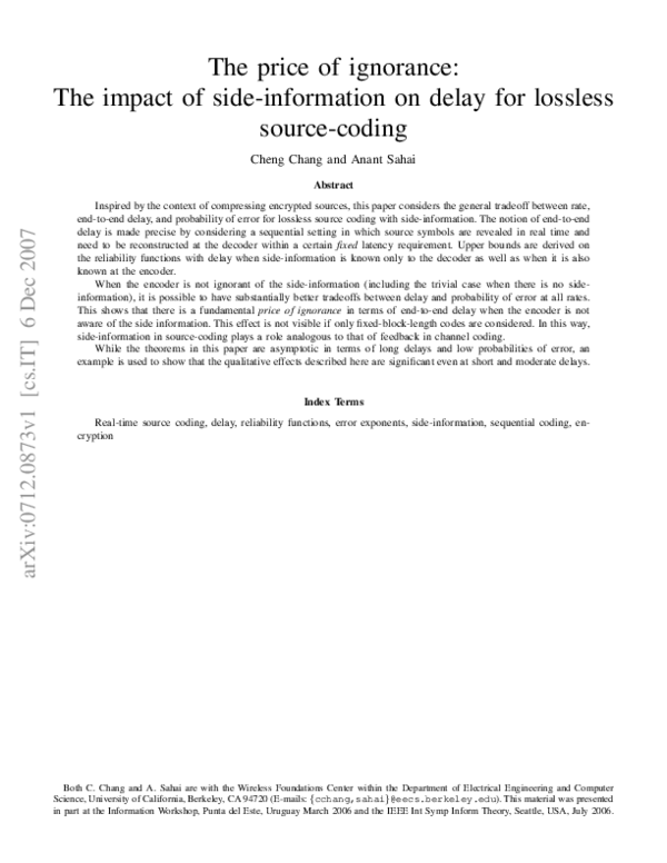 The Price Of Ignorance The Impact Of Side Information On Delay For Lossless Source Coding