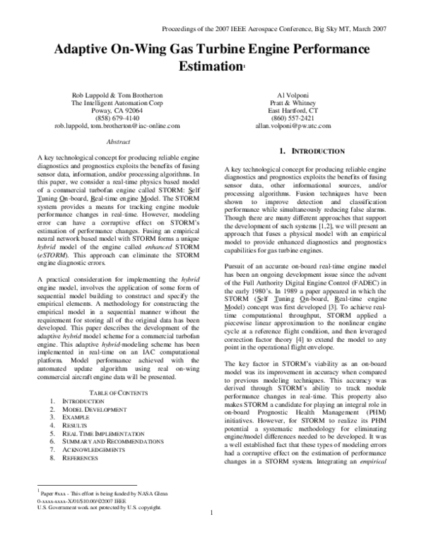 (PDF) Adaptive On-Wing Gas Turbine Engine Performance Estimation