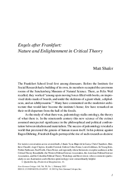 (PDF) Engels after Frankfurt: Nature and Enlightenment in Critical Theory