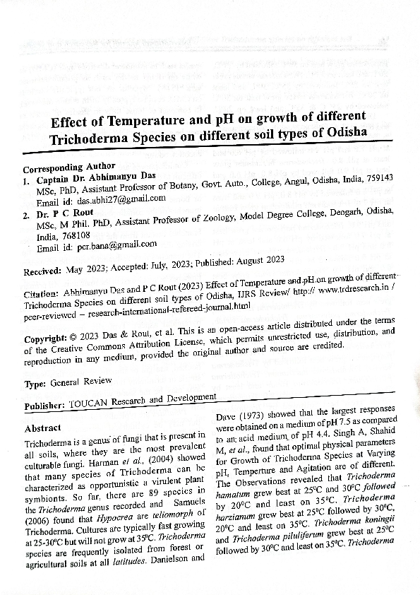 (PDF) Effect of Temperature and pH on growth of different Trichoderma species on different soil ...