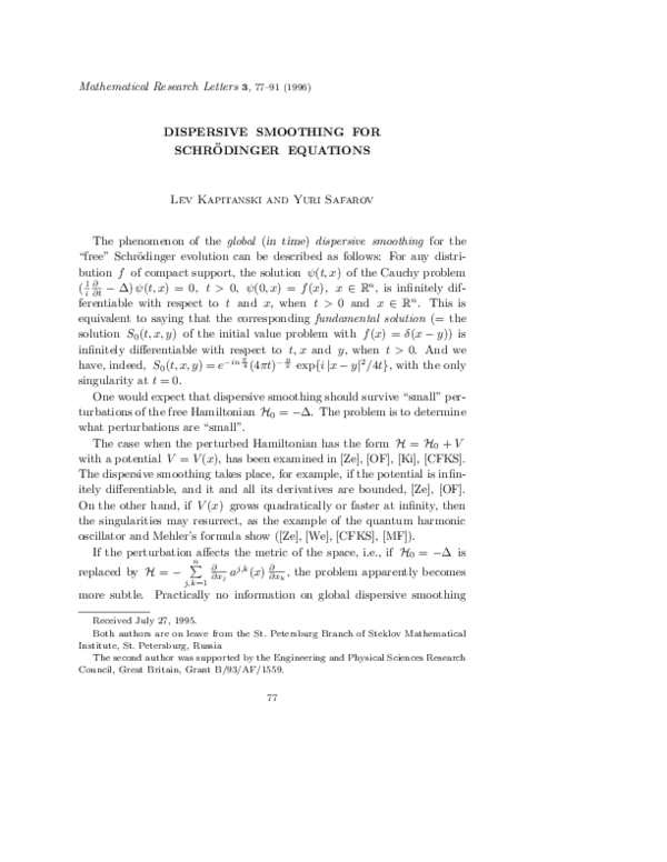 Pdf Dispersive Smoothing For Schrödinger Equations